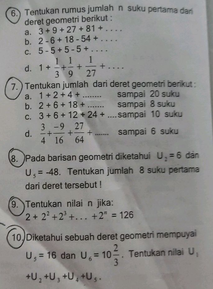 6. Tentukan rumus jumlah $n$ suku pertama | StudyX