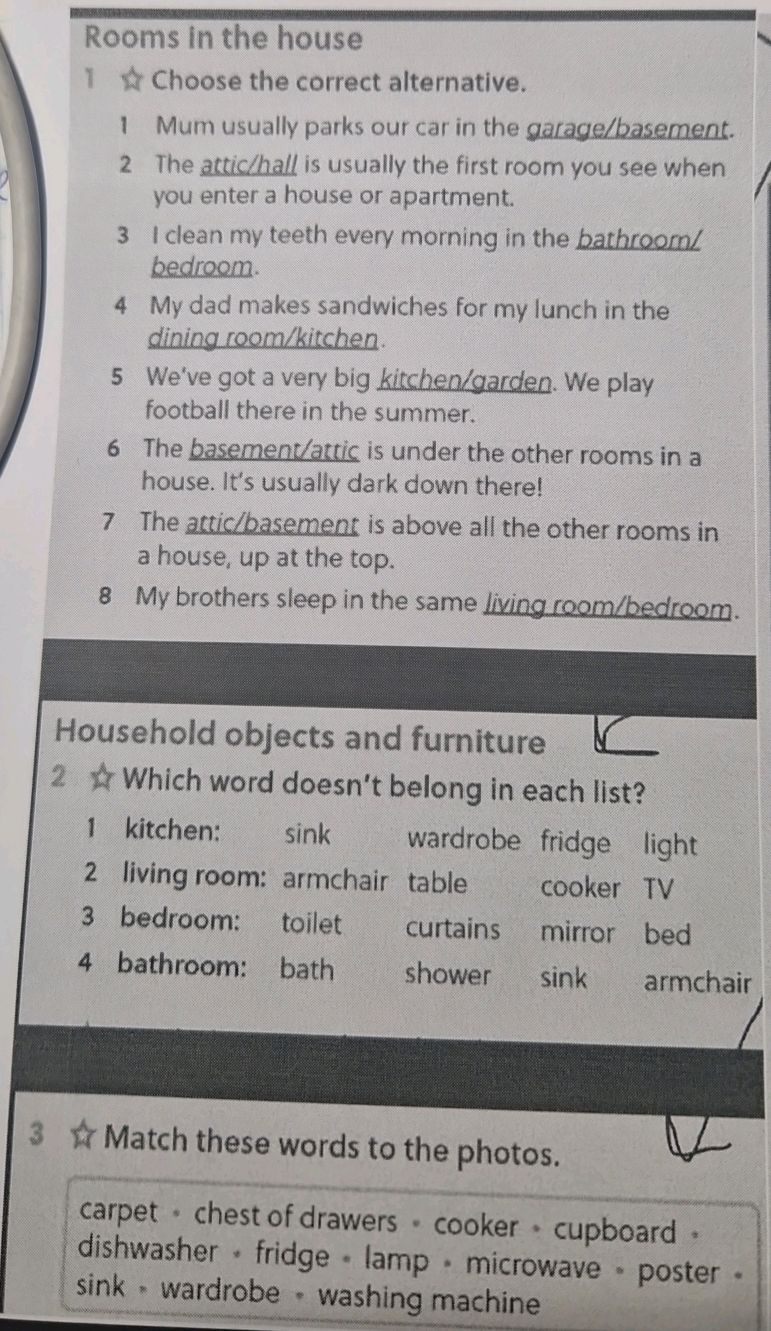 Rooms in the house 1 Choose the correct | StudyX