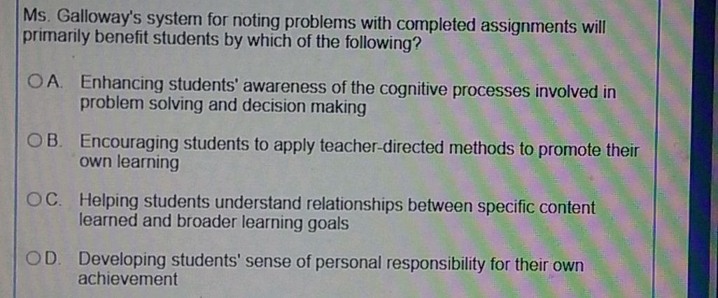 Ms. Galloway's system for noting problems | StudyX