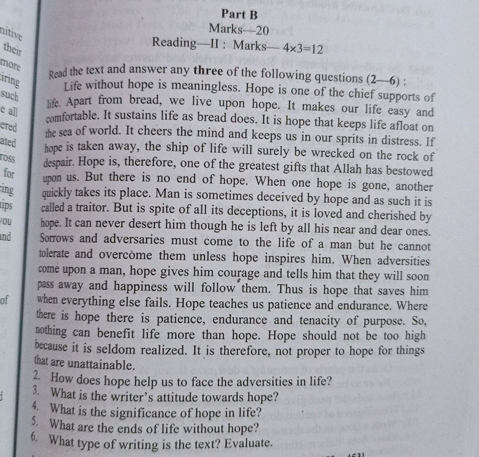 Part B Marks-20 Reading-II : Marks- $4 | StudyX