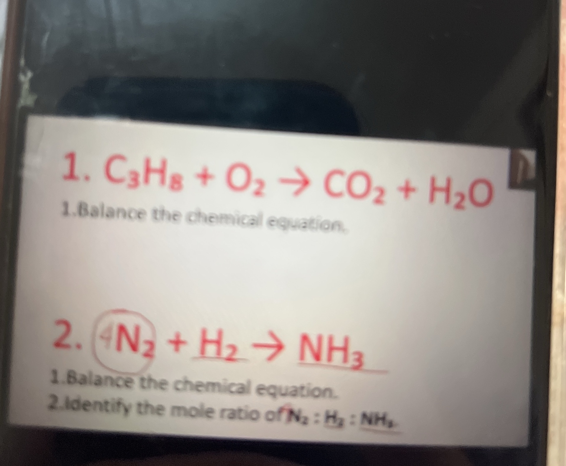 $C3H8 + O2 CO2 + H2O$ 1. Balance the | StudyX