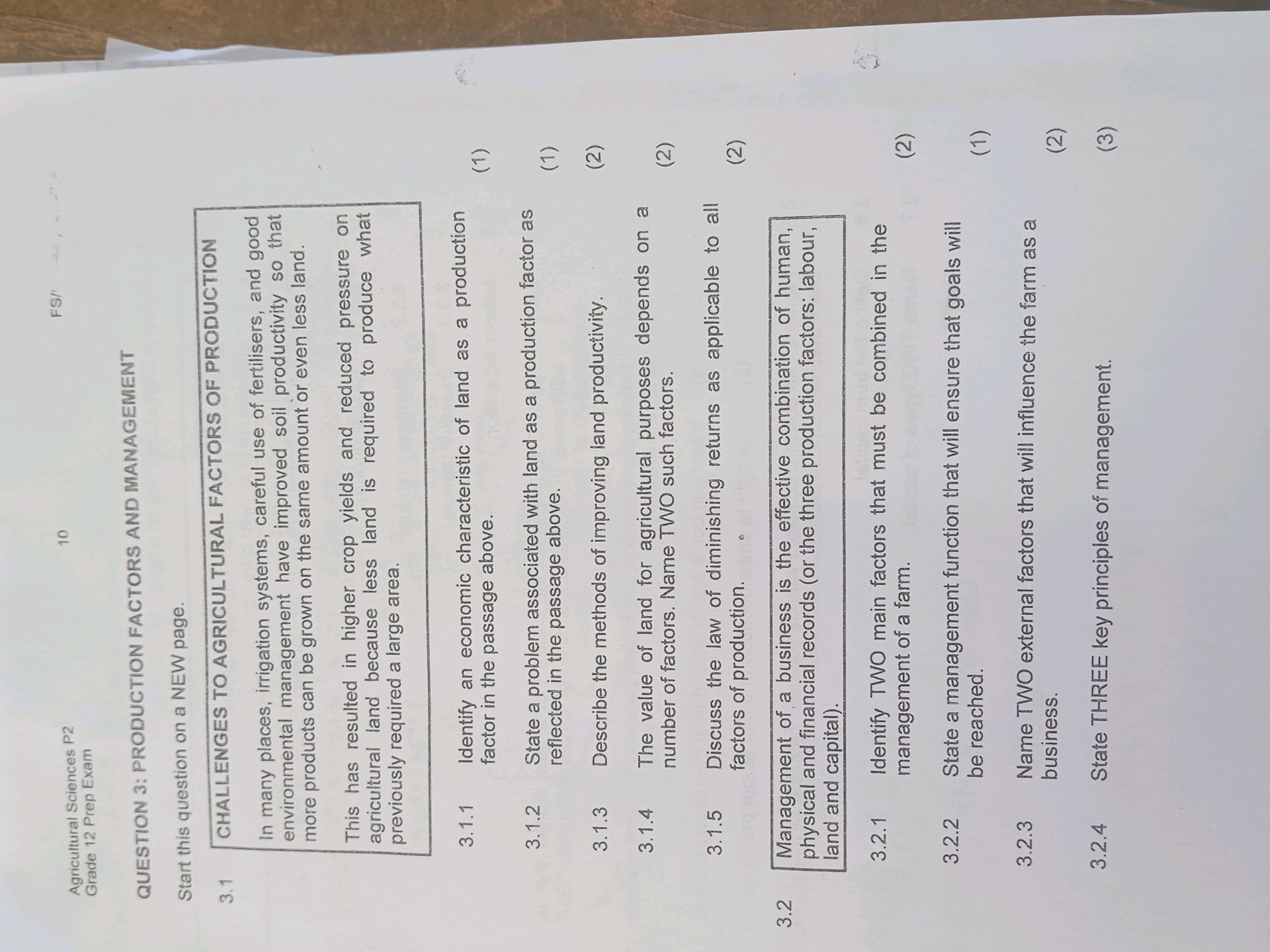 QUESTION 3: PRODUCTION FACTORS AND | StudyX