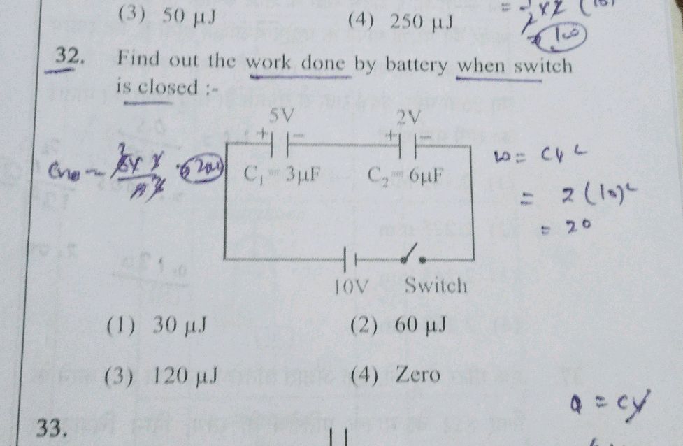 Find out the work done by battery when