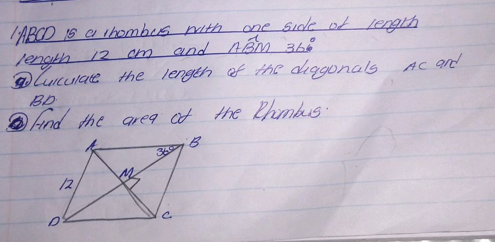 1. ABCD is a rhombus with one side of length | StudyX