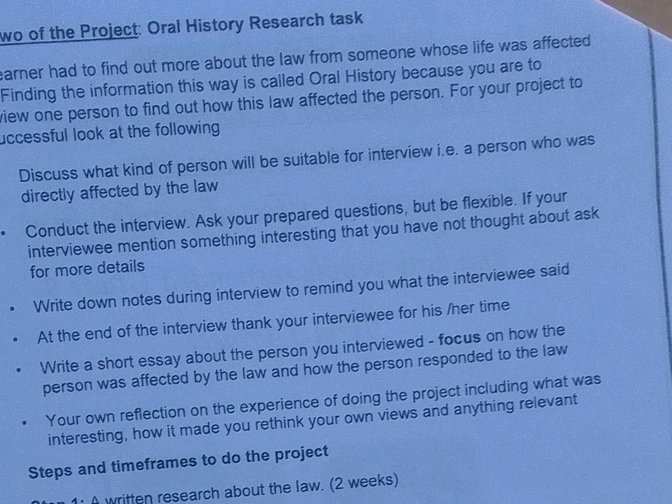 Oral History Research task Discuss what | StudyX