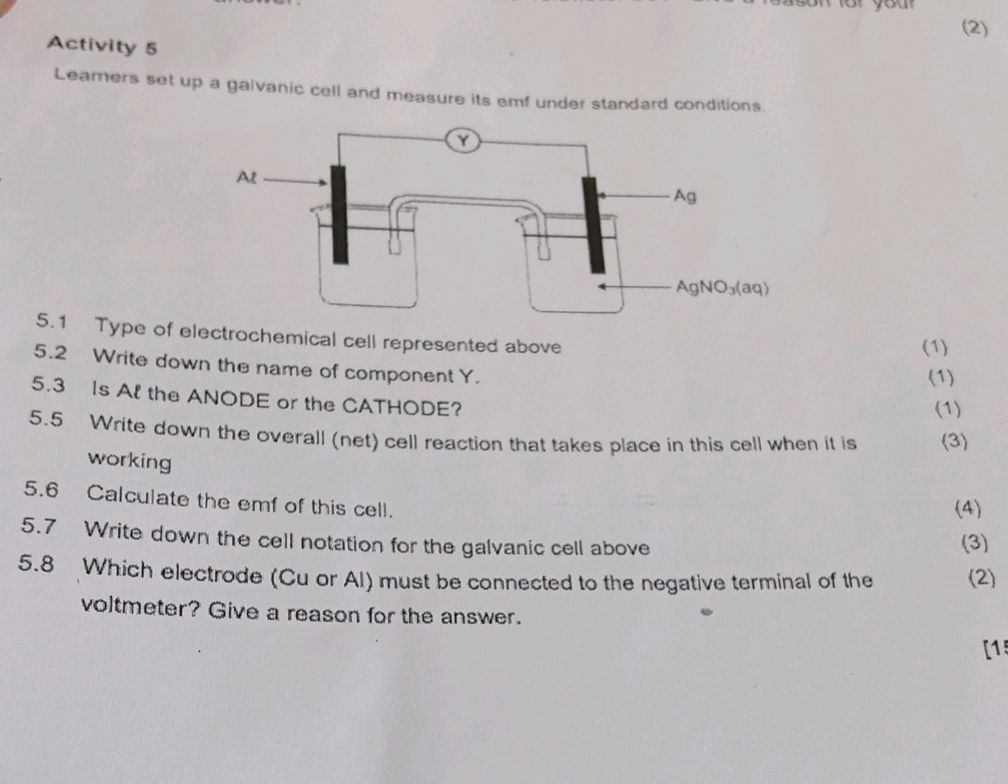 5.1 Type of electrochemical cell represented | StudyX