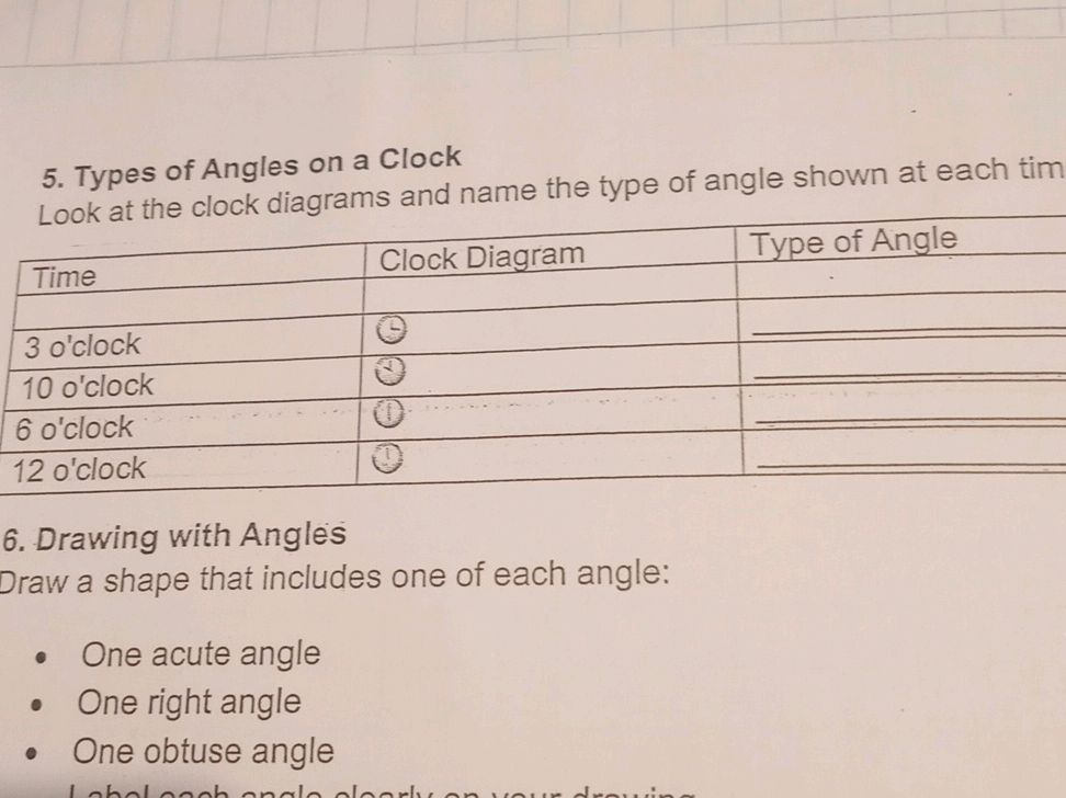 Types of Angles on a Clock Look at the clock