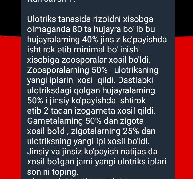 Ulotriks tanasida rizoidni xisobga olmaganda
