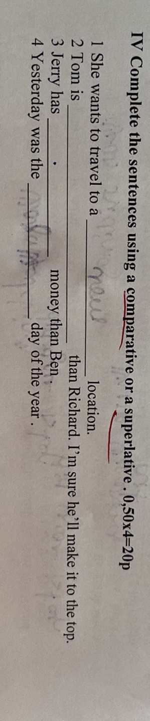 IV Complete the sentences using a | StudyX