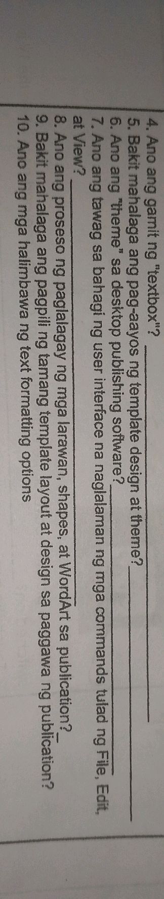 Ano ang gamit ng "textbox"? 5. Bakit