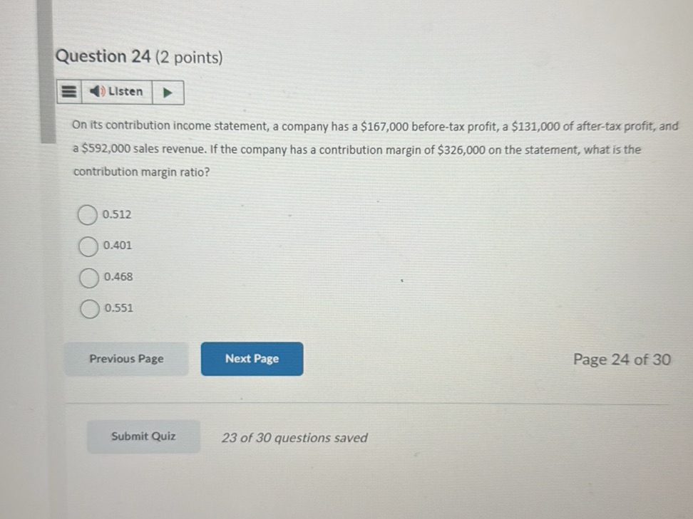 On its contribution income statement, a | StudyX