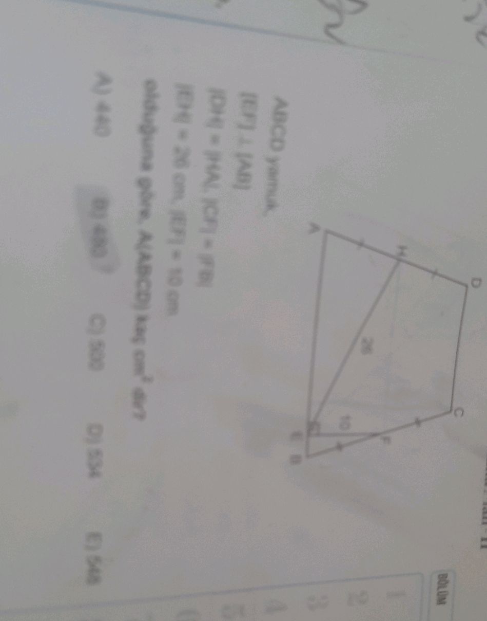 ABCD yamuk [EF] // [AB] |DH| = |HA|, |CF| = | StudyX