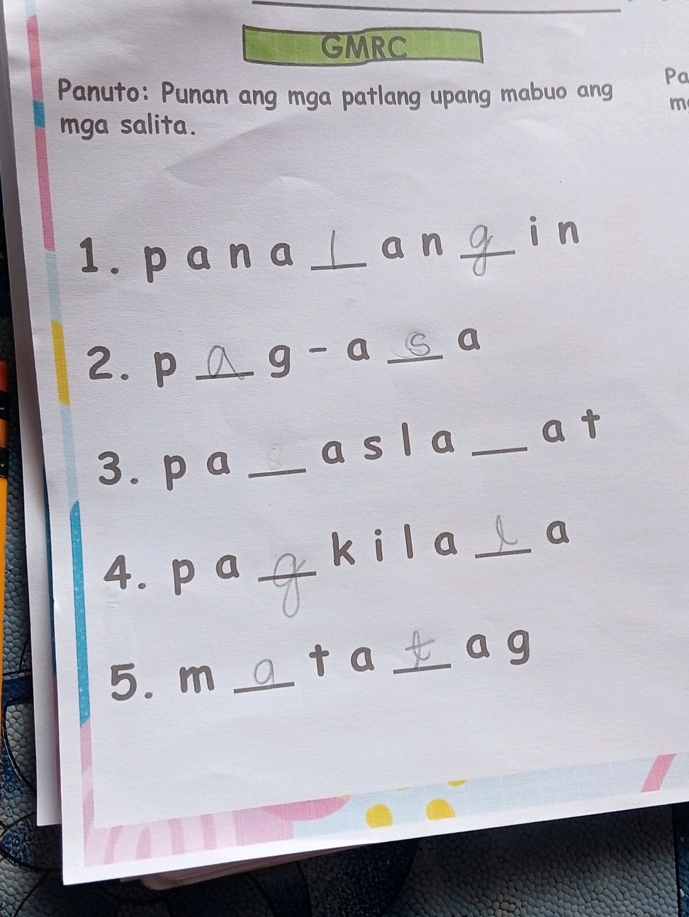 Panuto: Punan ang mga patlang upang mabuo | StudyX