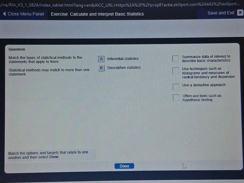 Match the types of statistical methods to