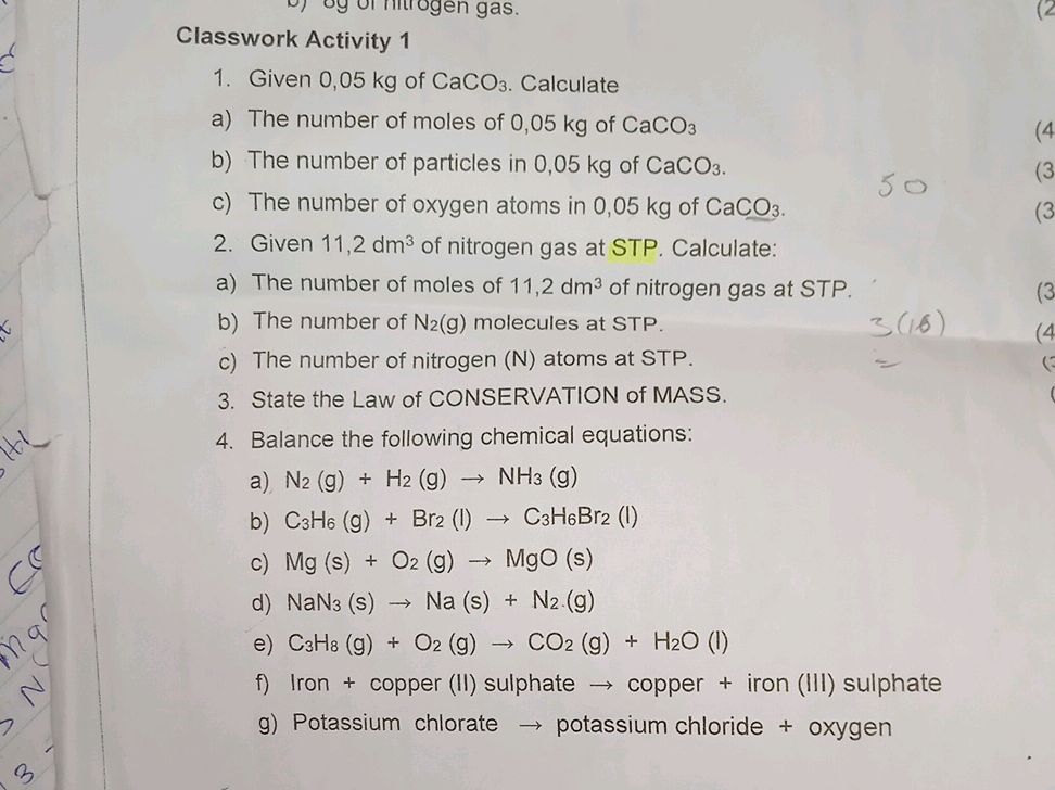 Classwork Activity 1 1. Given 0,05 kg of | StudyX
