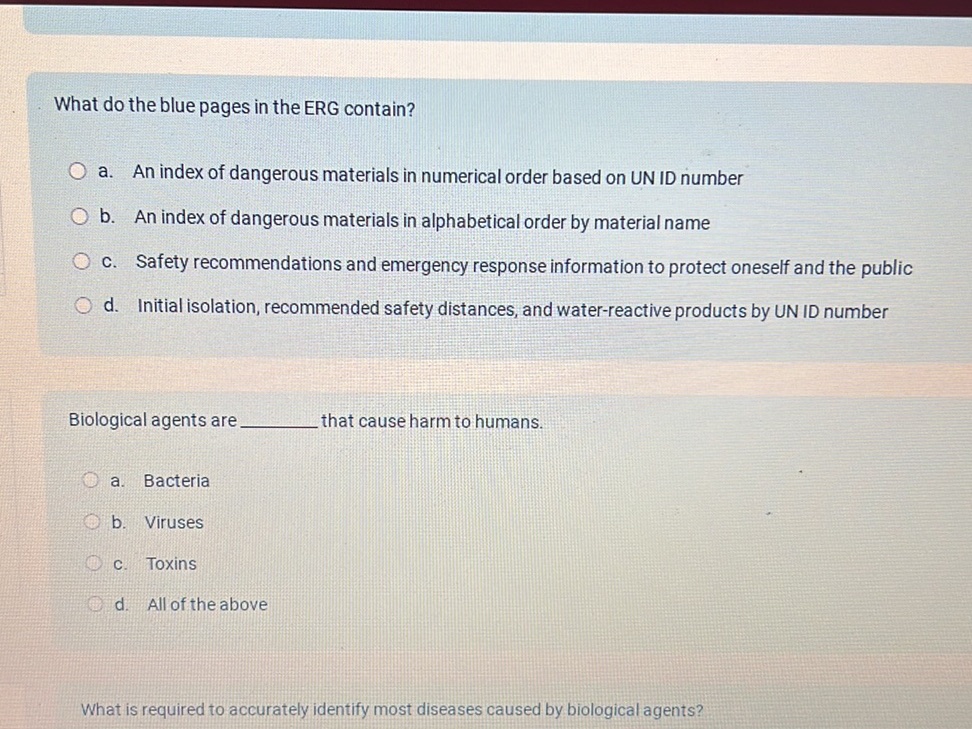 What do the blue pages in the ERG contain? | StudyX