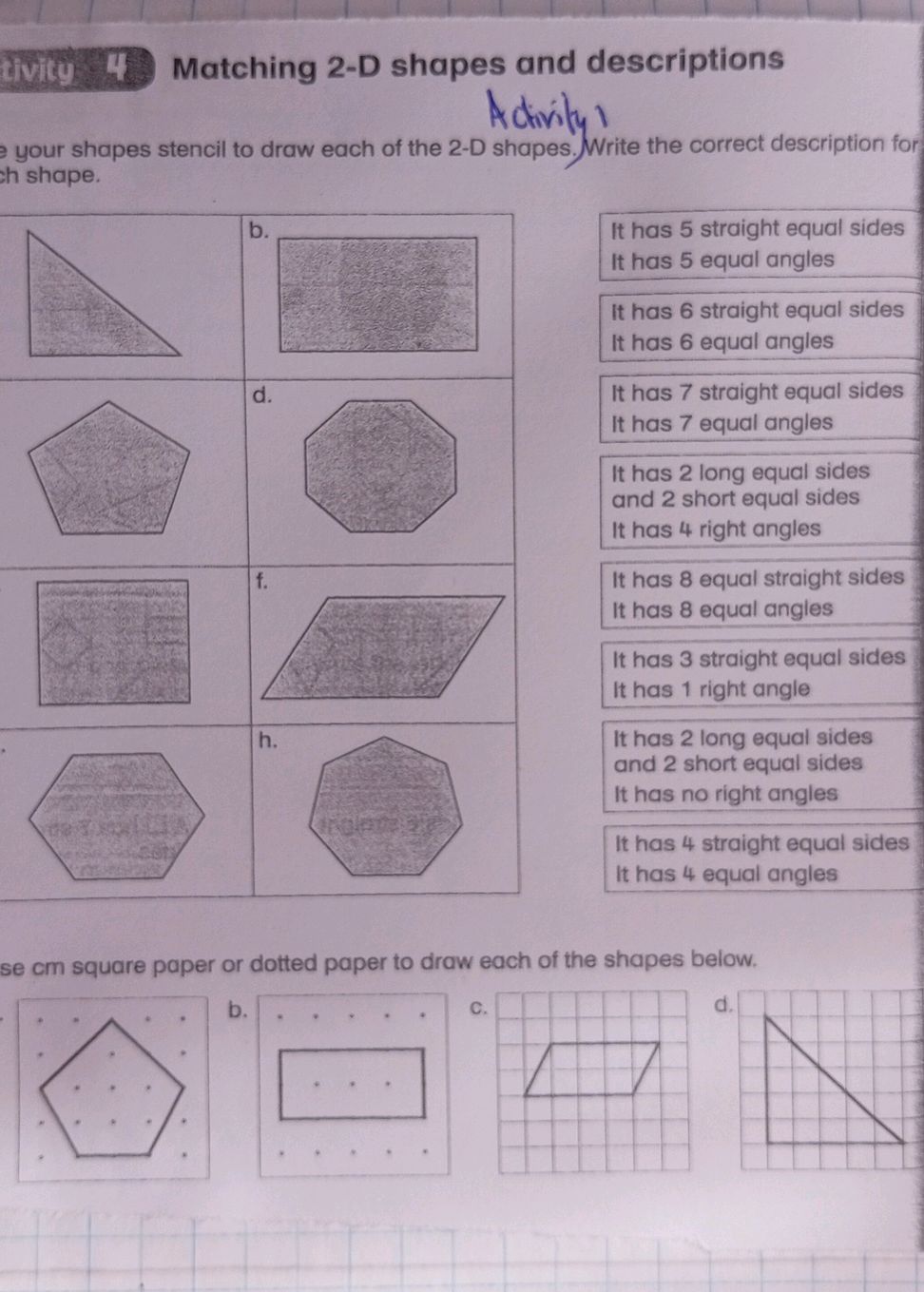 Matching 2-D shapes and descriptions Write | StudyX