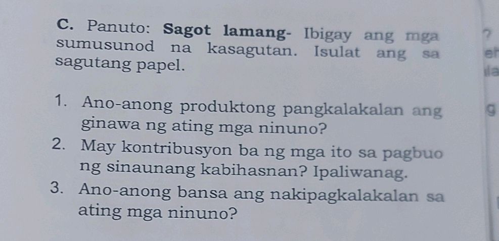 C. Panuto: Sagot lamang- Ibigay ang mga | StudyX