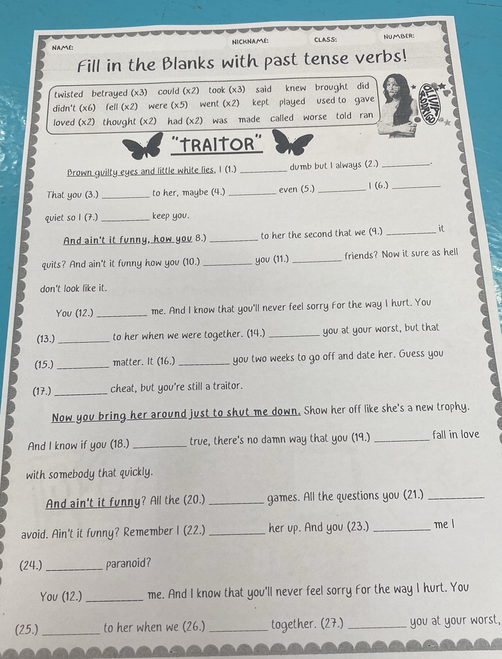 Fill in the Blanks with past tense verbs!