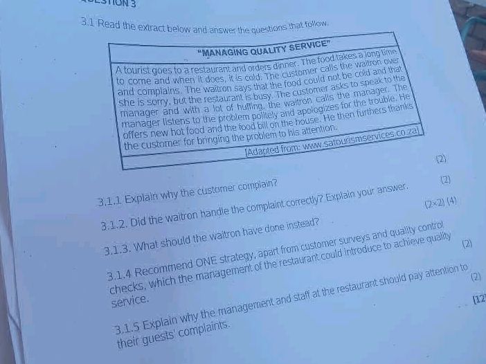 3.1 Read the extract below and answer the | StudyX