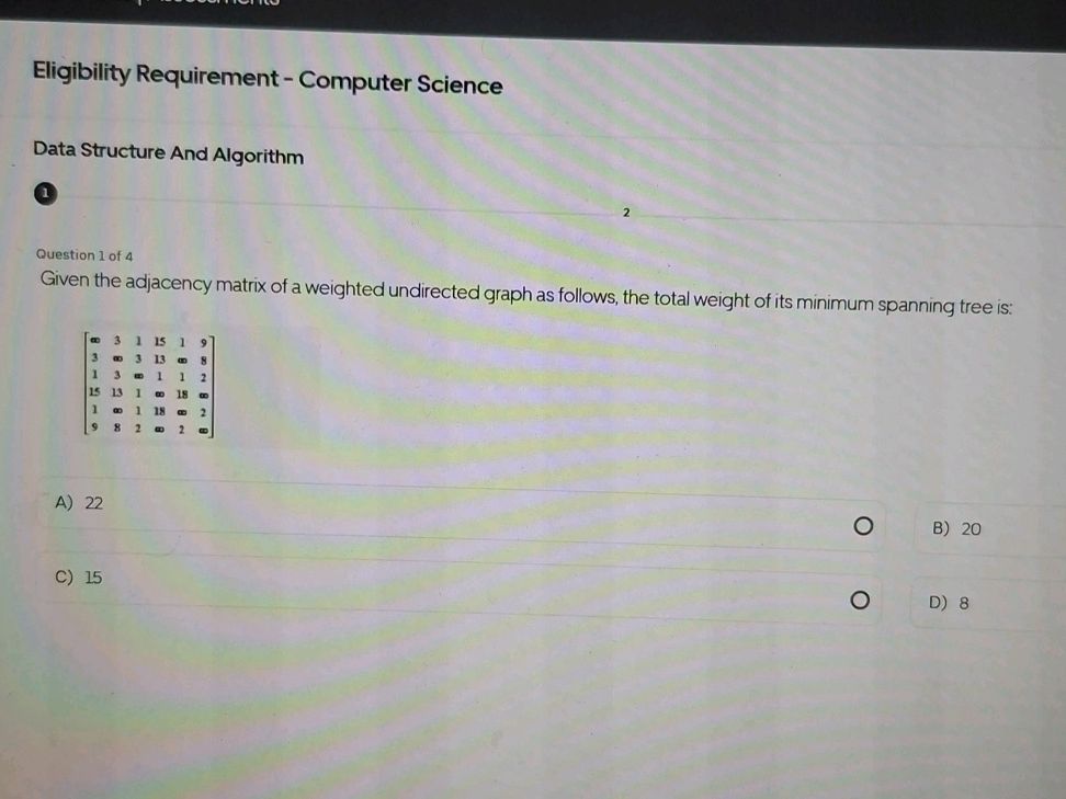 Given the adjacency matrix of a weighted | StudyX