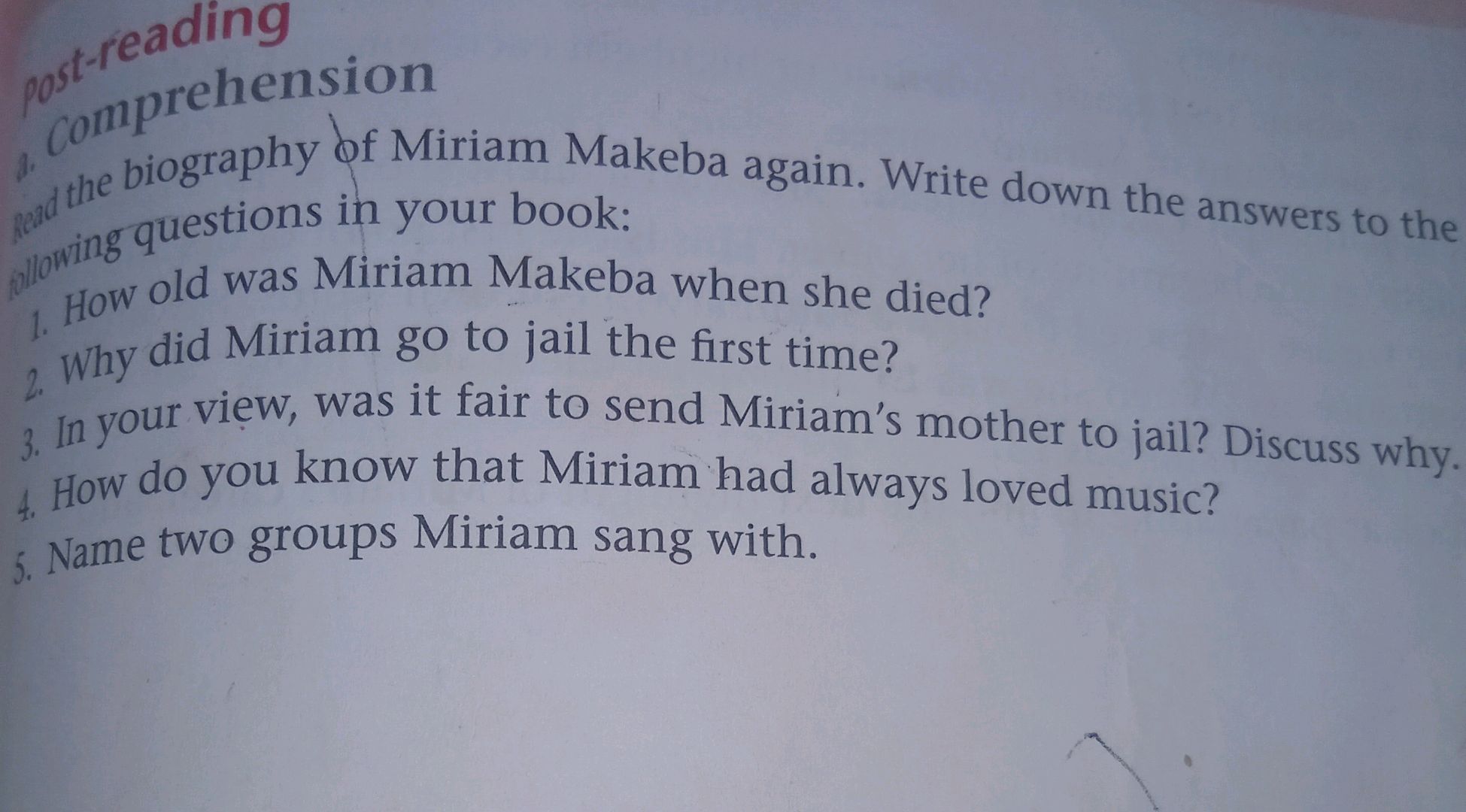 comprehension In the biography of Miriam | StudyX