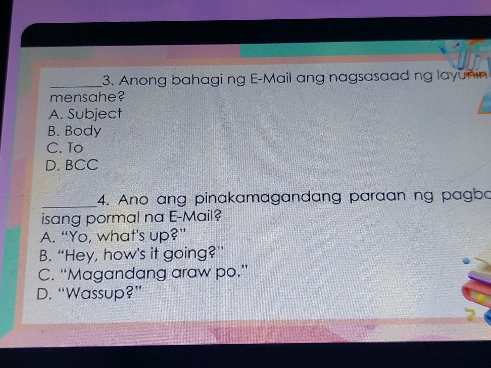Anong bahagi ng E-Mail ang nagsasaad ng