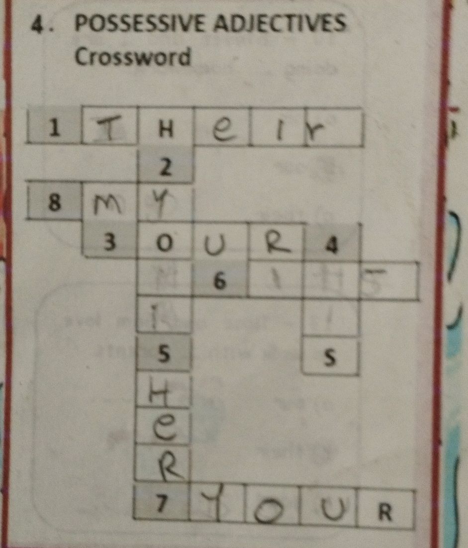 POSSESSIVE ADJECTIVES Crossword 1. THEIR 2.