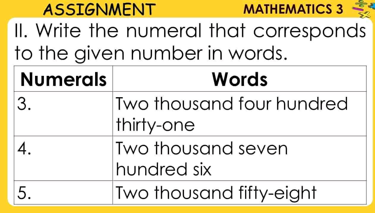 II. Write the numeral that corresponds to | StudyX