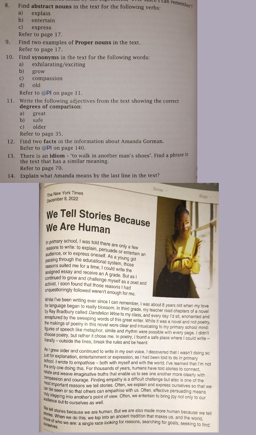 Find abstract nouns in the text for the