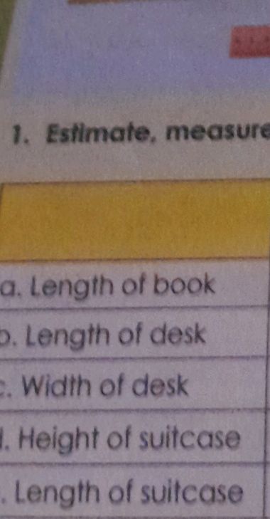 1. Estimate, measure a. Length of book b. | StudyX