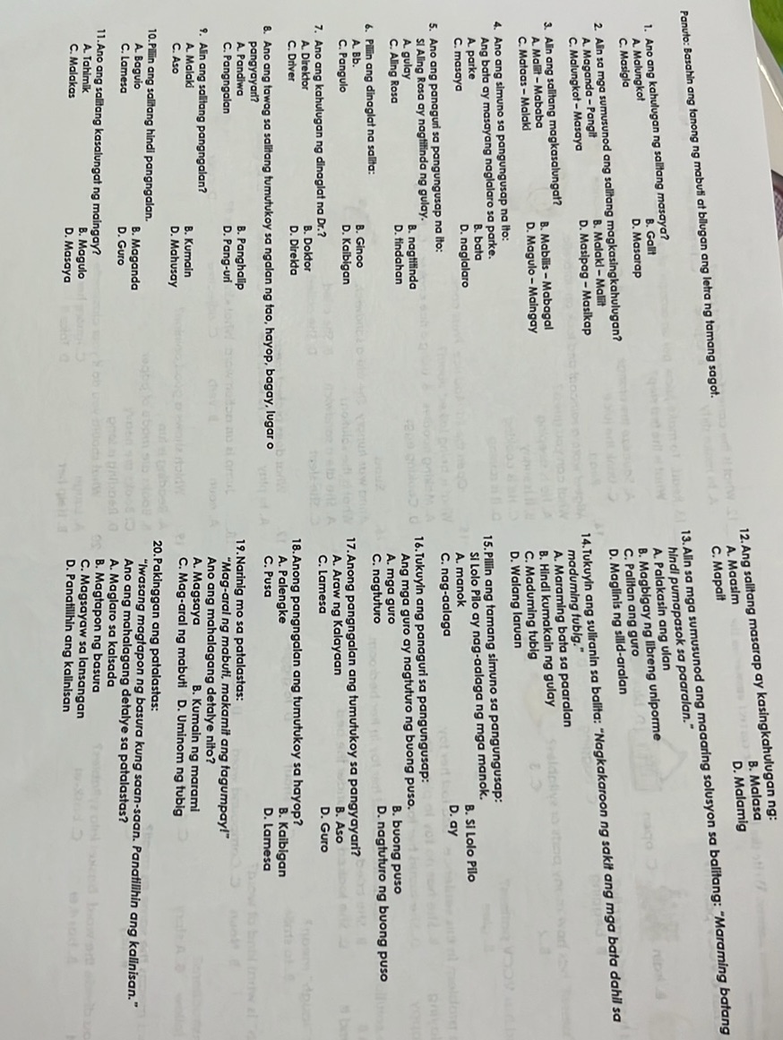 1. Ano ang kahulugan ng salitang masaya? A. | StudyX