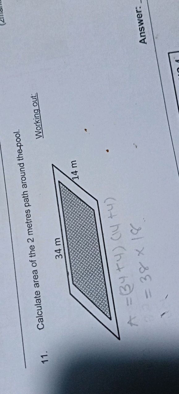 11. Calculate area of the 2 metres path | StudyX