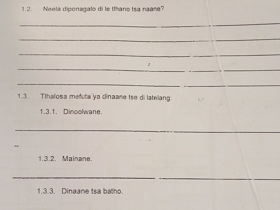 1.2. Neela diponagalo di le tlhano tsa | StudyX