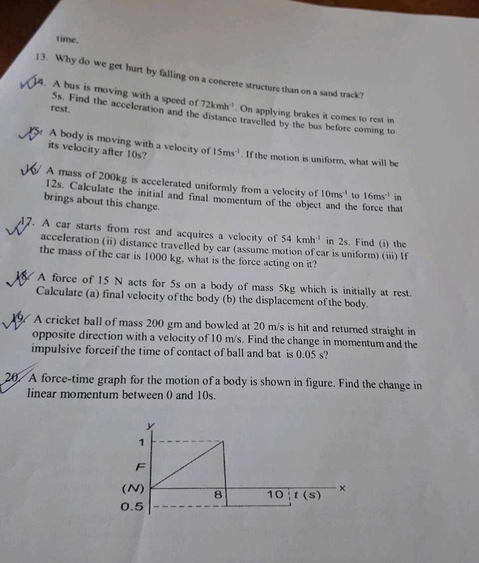 20. A force-time graph for the motion of a | StudyX