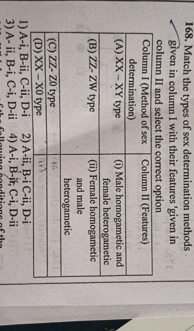 Match the types of sex determination methods