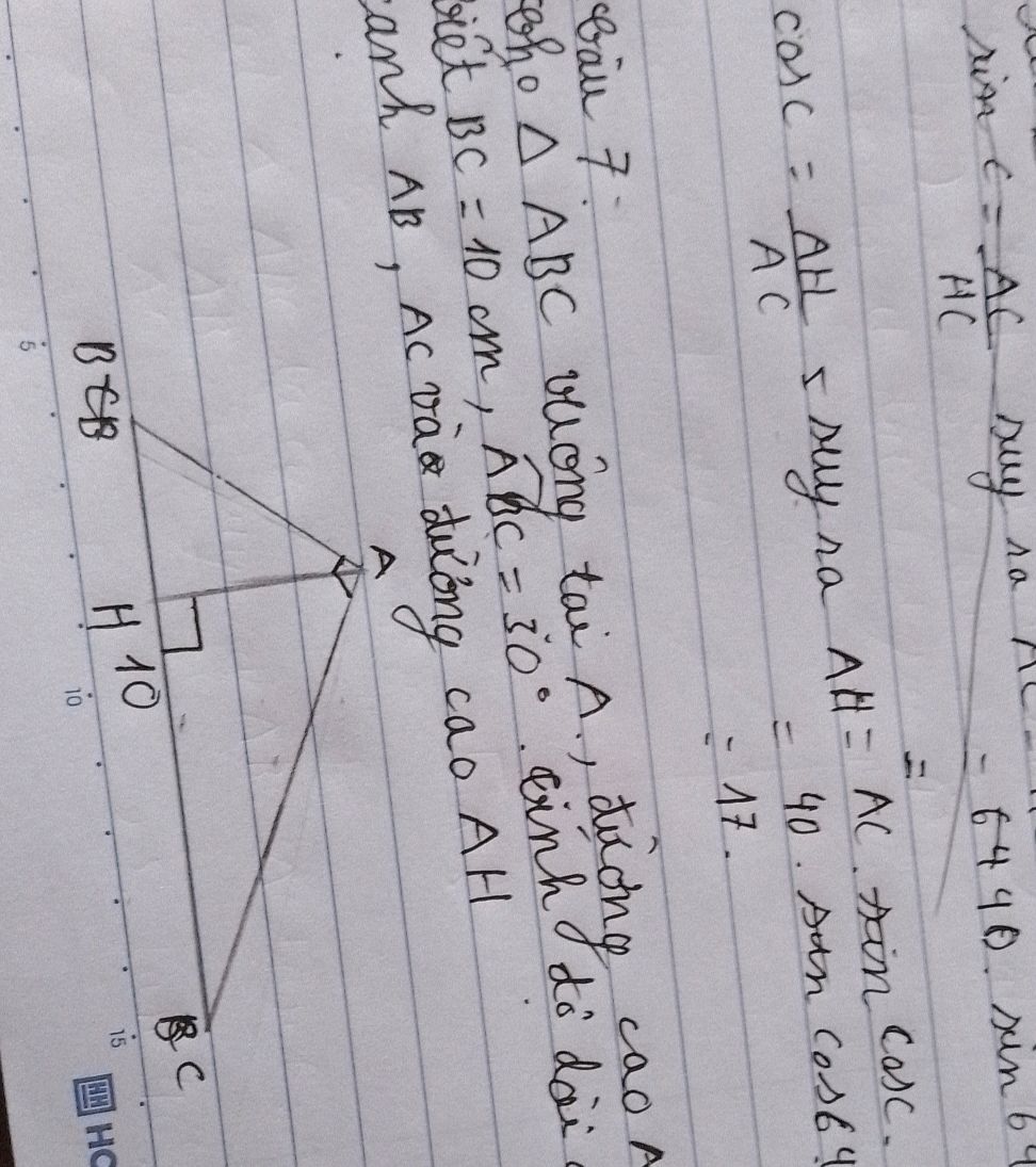 Câu 7. Cho $ ABC$ vuông tại A, đường cao | StudyX