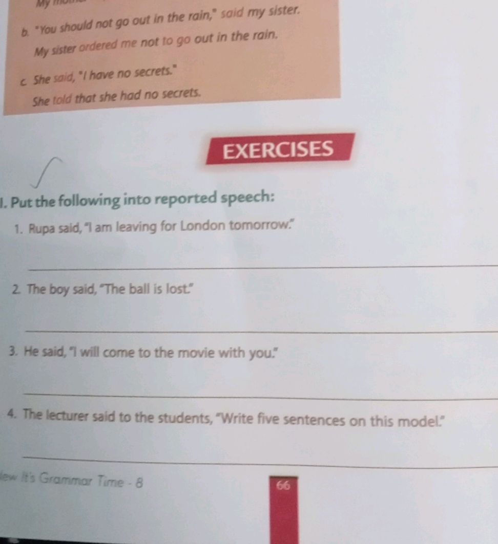 I. Put the following into reported speech: | StudyX