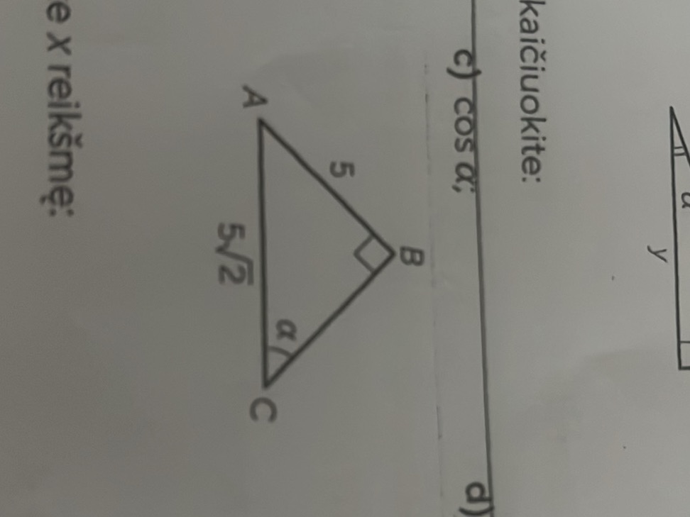 c) cos α; In a right triangle ABC, where