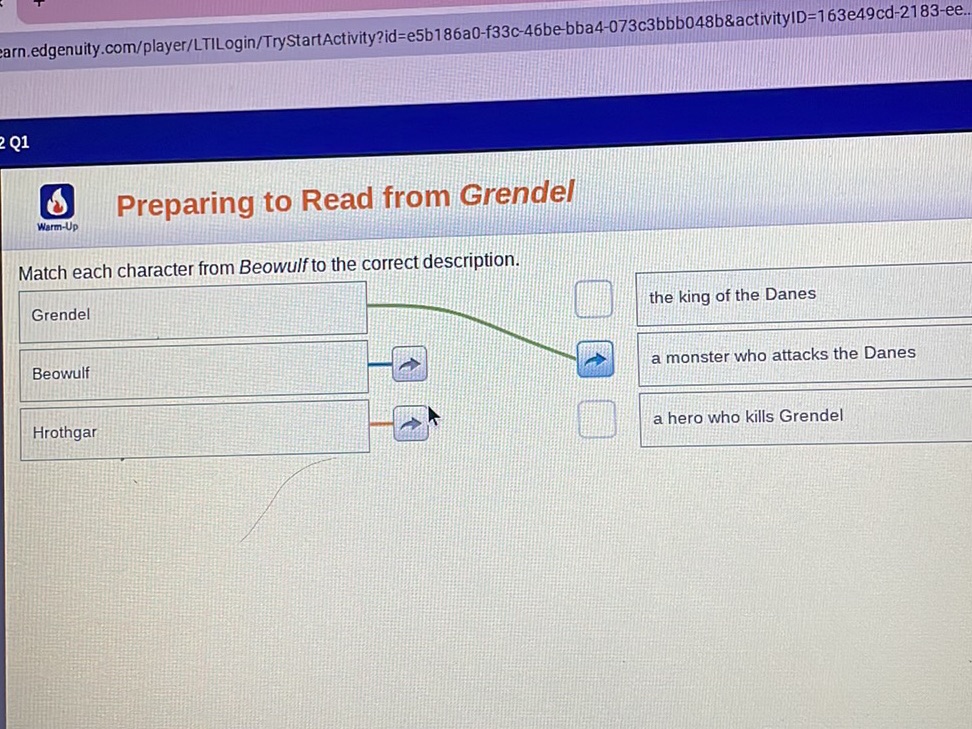Match each character from Beowulf to the | StudyX