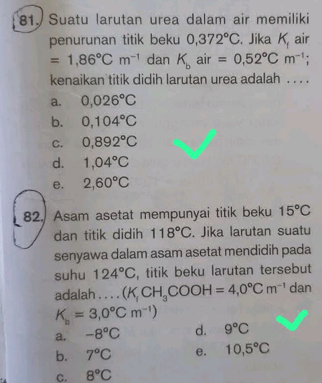 Suatu larutan urea dalam air memiliki