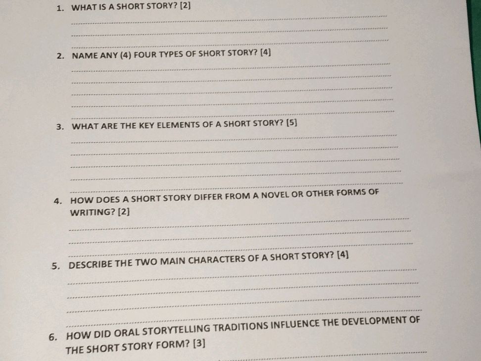 1. WHAT IS A SHORT STORY? [2] 2. NAME ANY | StudyX