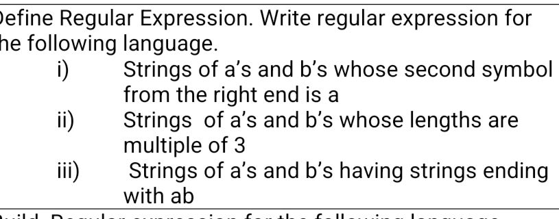 Define Regular Expression. Write regular | StudyX