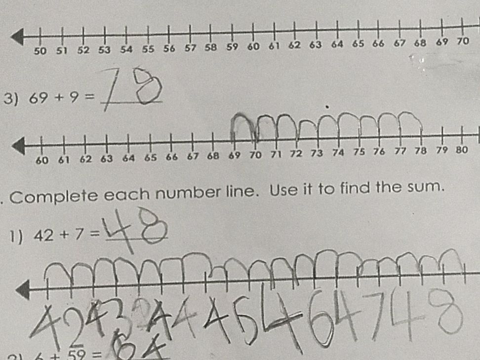 Complete each number line. Use it to find