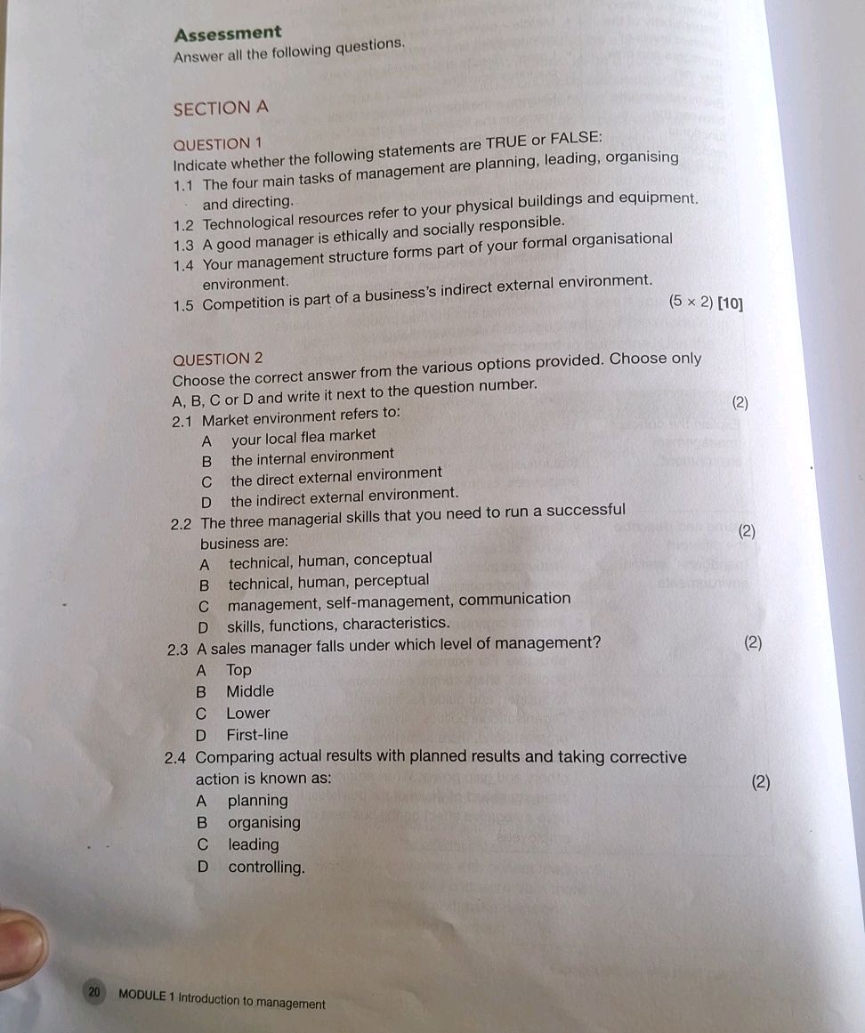 QUESTION 1 Indicate whether the following | StudyX