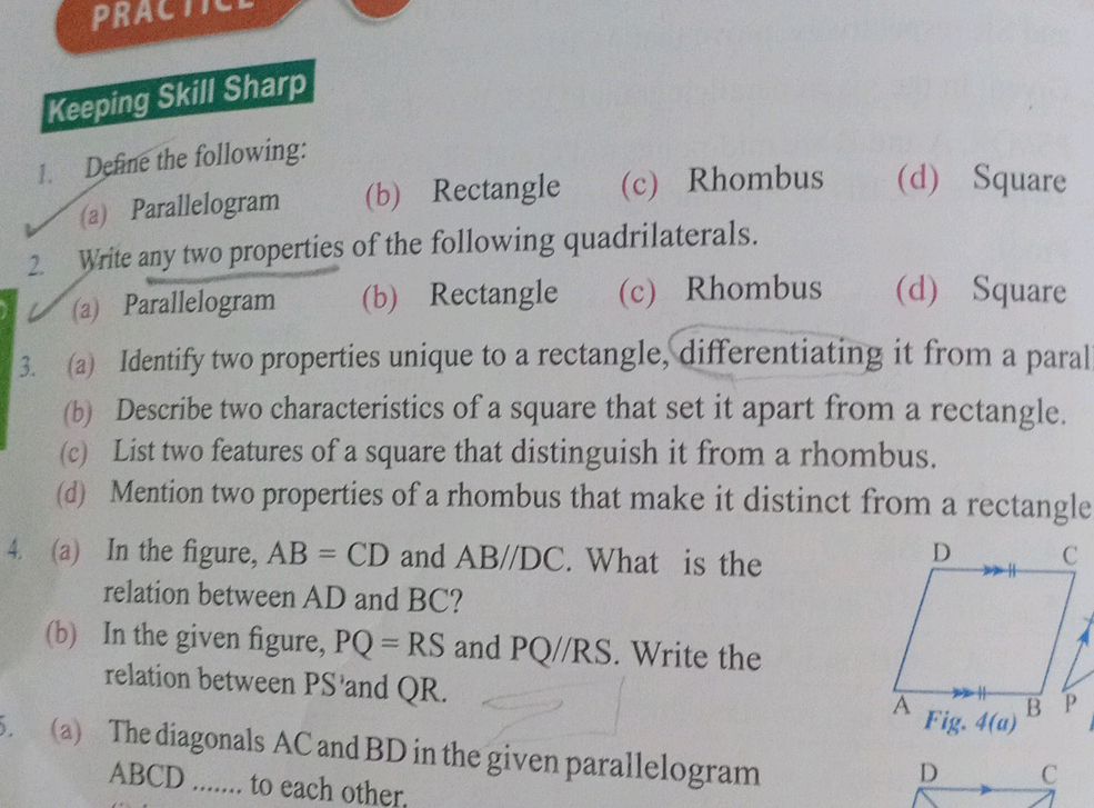 Define the following: (a) Parallelogram (b)