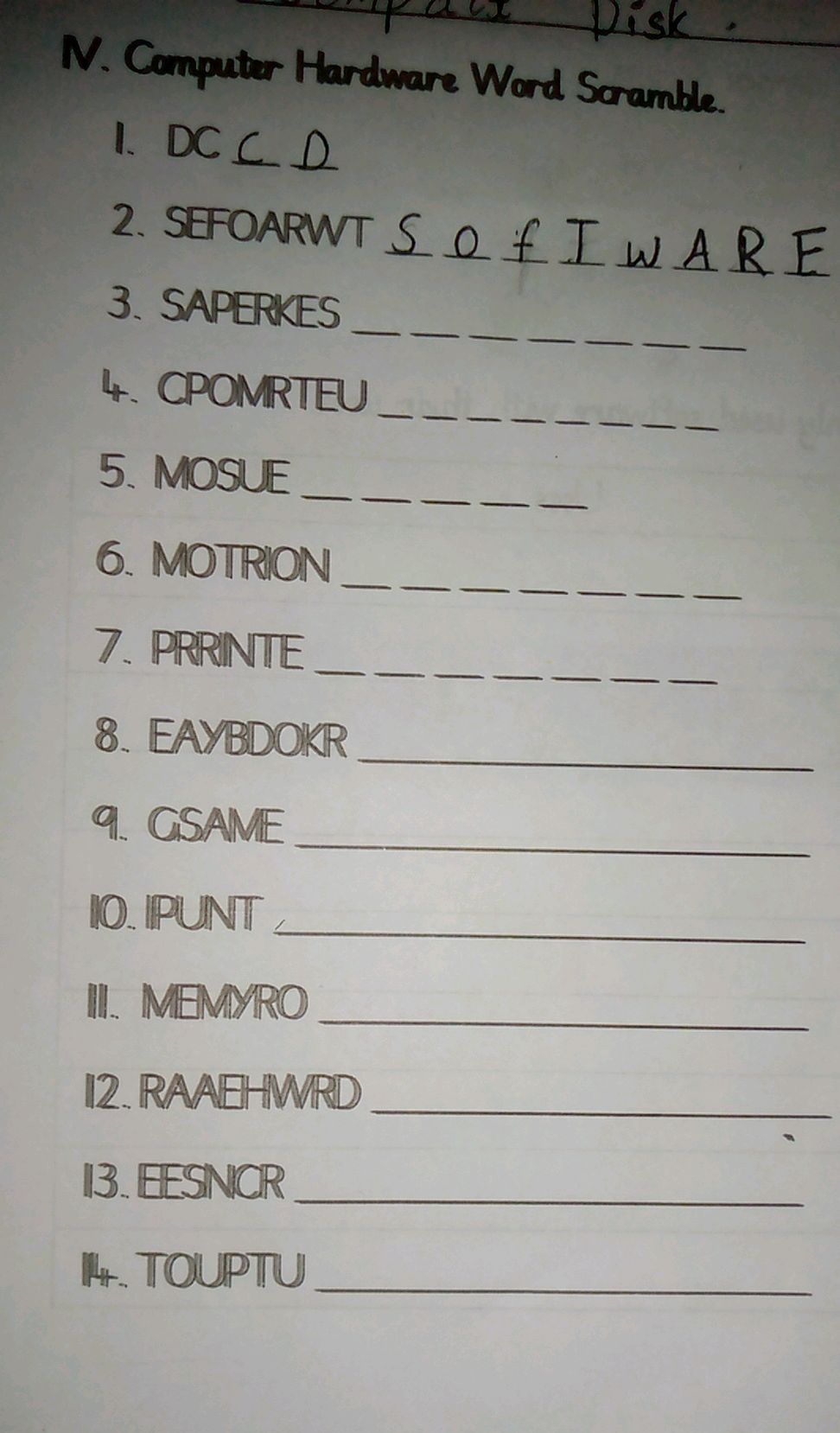 N. Computer Hardware Word Scramble. 1. DCCD | StudyX
