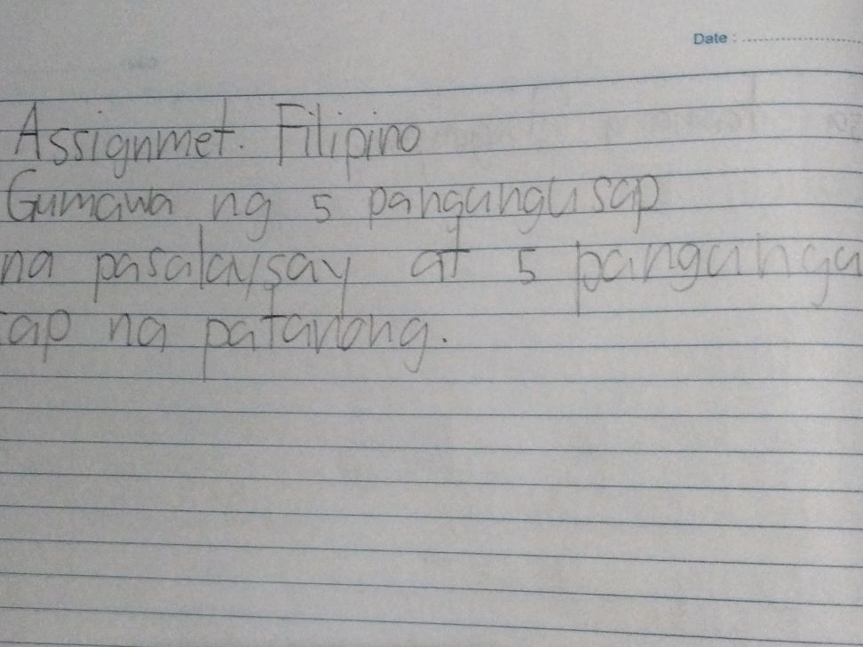 Assignmet. Filipino Gumawa ng 5 pangungusap | StudyX