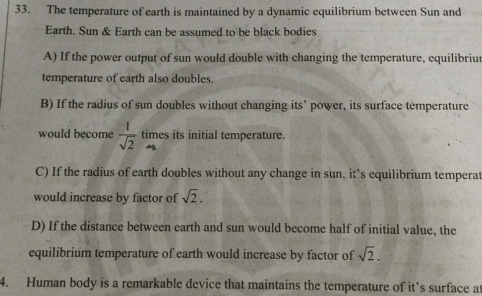 33. The temperature of earth is maintained | StudyX