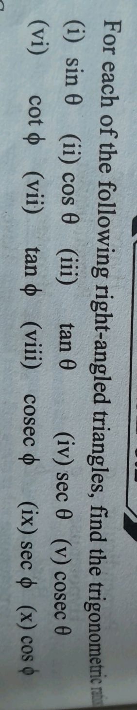 For each of the following right-angled